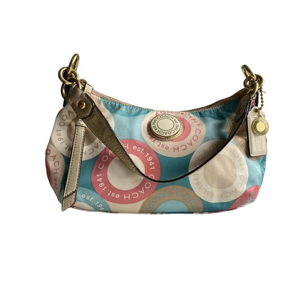Coach | Bags | Coach Snaphead Demi Shoulder Bag Multicolor Satin Sign ...
